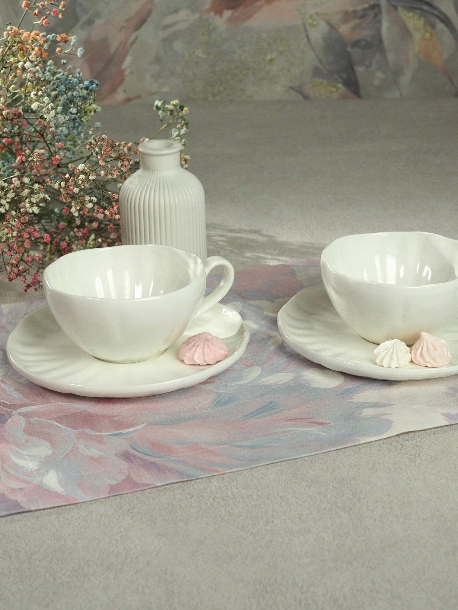 Набор фарфоровых чайных пар в подарочной упаковке 250мл Lotus 2шт, цвет белый. STENOVA HOME