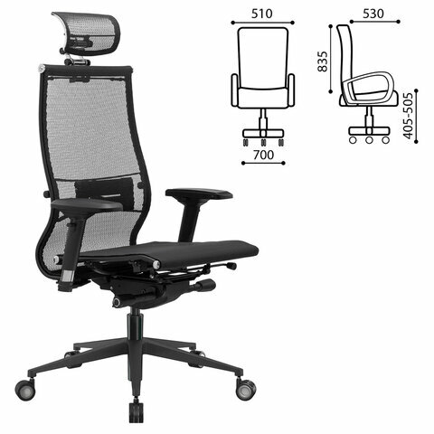 Кресло офисное метта "SAMURAI" Black Edition, сверхпрочная сетка, регулируемое, черное