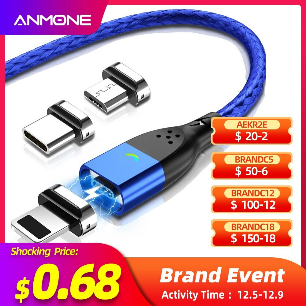 Магнитный кабель ANMONE Type C Магнитный зарядный кабель Micro USB Магнитное зарядное устройство для iPhone Huawei Samsu