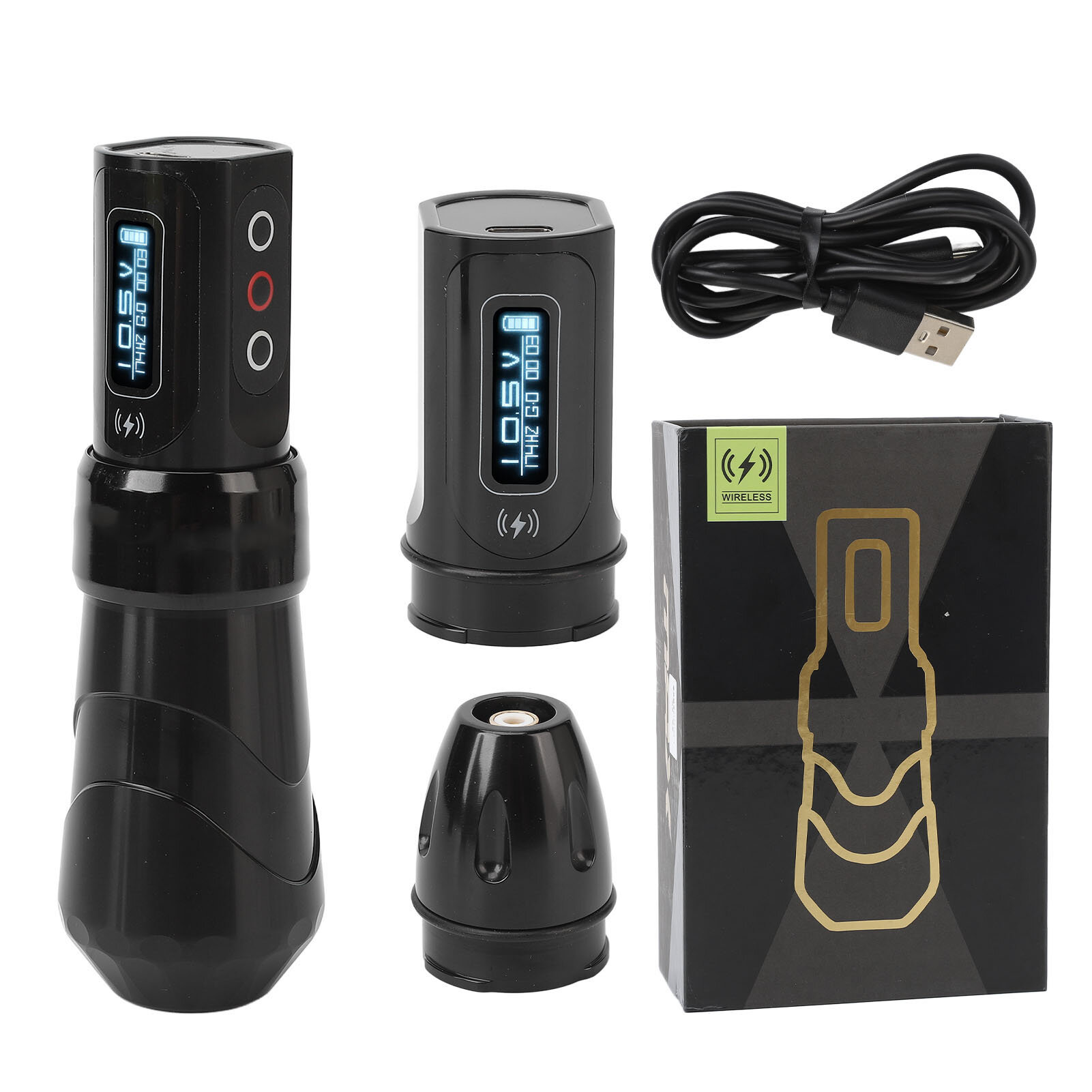 Беспроводная тату-машинка, ручка, двойная батарея, 2000 мАч, RCA-конвертер, роторные картриджи для татуировок, ручка для лайнера, шейдер, черный