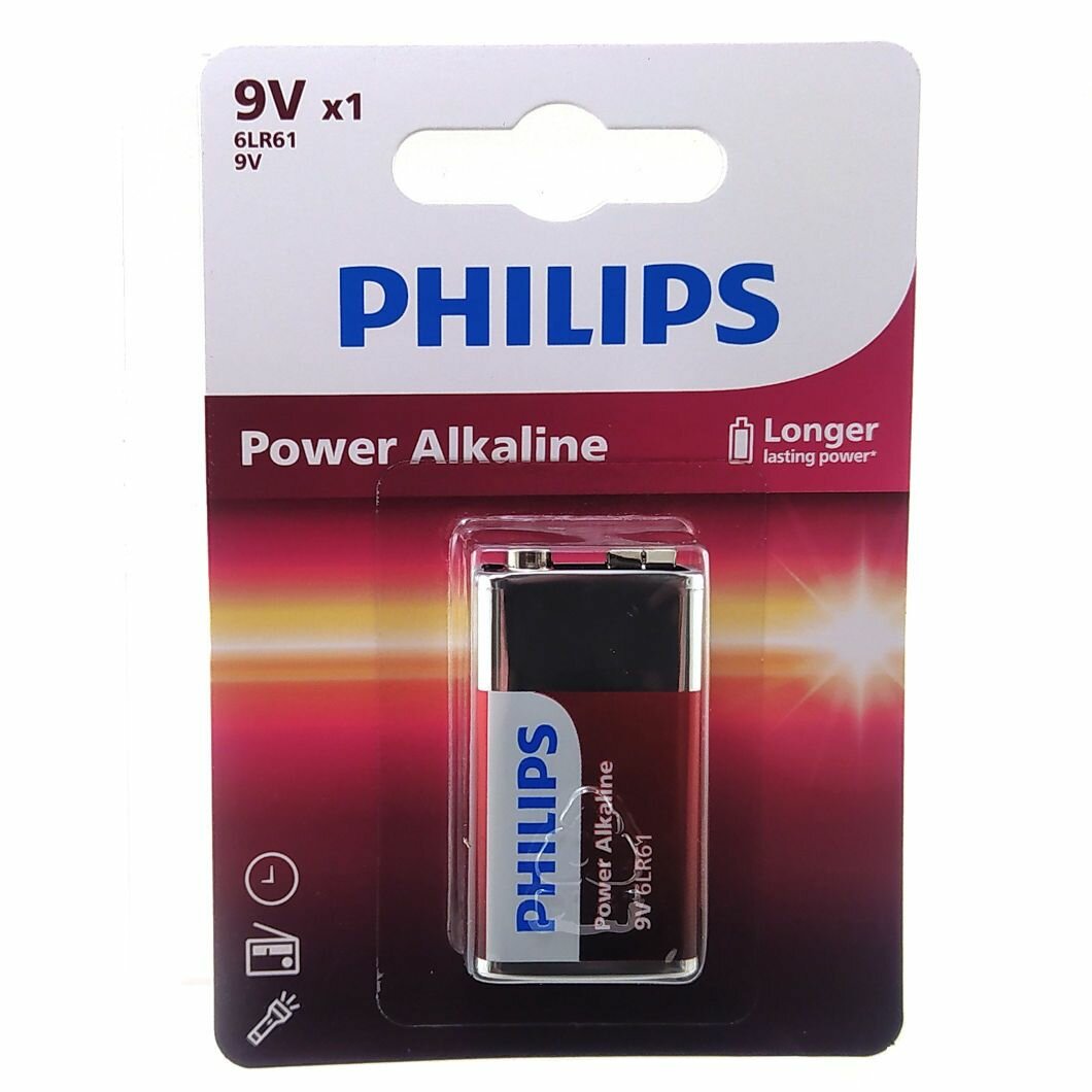 Батарейка "крона" PHILIPS 6LR61 Power Alkaline 9В щелочная