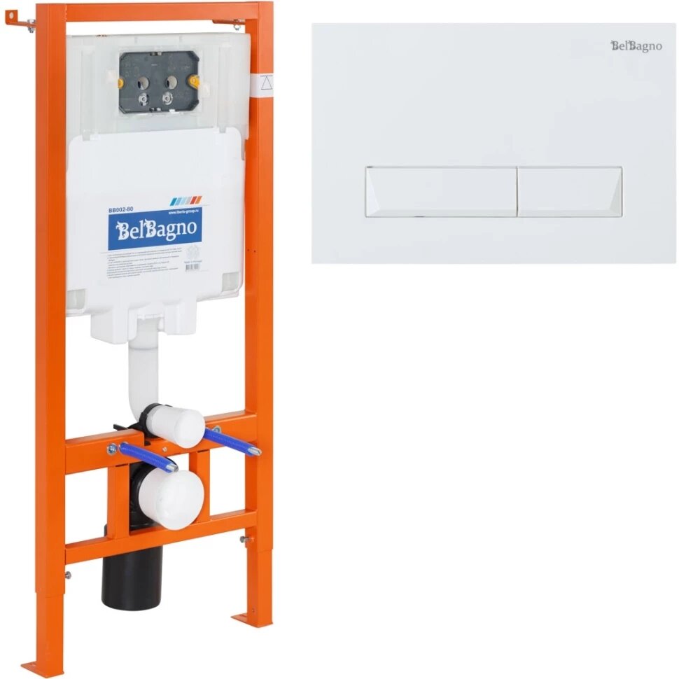 Инсталляция для унитаза BelBagno Marmi BB002-80/BB009-MR-BIANCO с кнопкой смыва, белый