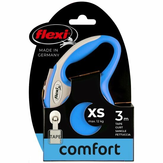 Поводок-рулетка Flexi New Coмfort tape XS, 3 м, 12 кг, синий