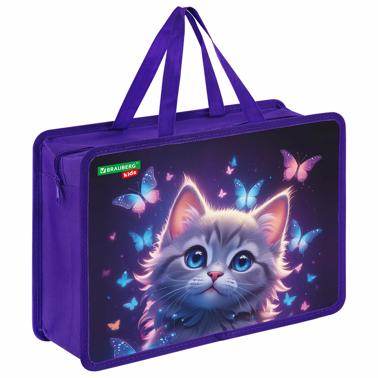 Brauberg Папка на молнии с ручками Kids А4 1 отделение пластик 100 мм CuRious cat 273376