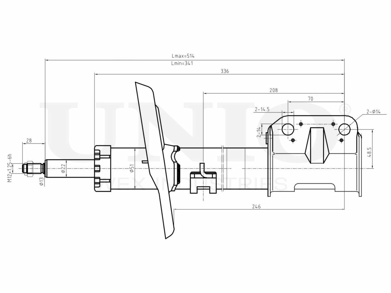 Амортизатор газовый передней подвески, для Рено Сценик III 09-, Гранд Renault Scenic Grand 09-, артикул SAB-10615, производителя UNIO