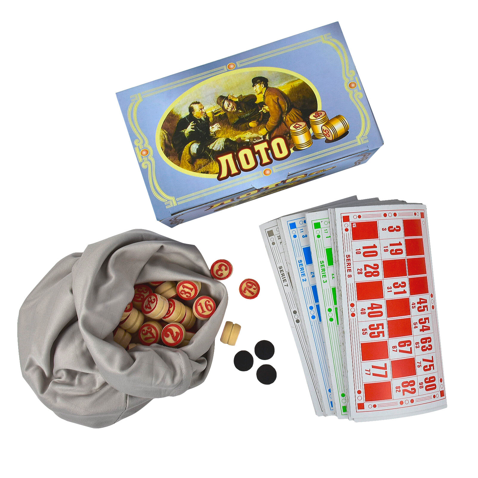 Набор для игры в лото, малое W4949 в картонной коробке, 90 бочонков, 24 карточки