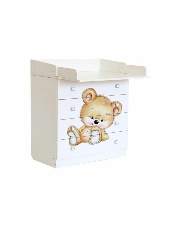 Детский комод для одежды и хранения вещей Фея 4 с ящиками, с полками, 80.4х46.7х92.2 см, Белый / Медвежонок