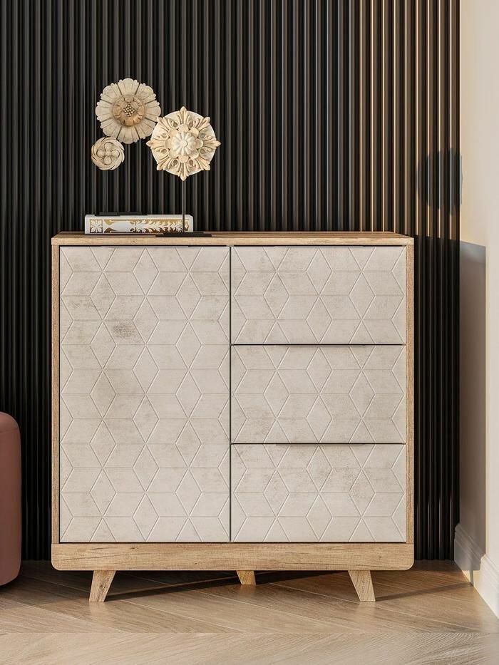 Комод для одежды и хранения вещей Мегаполис с полками, с ящиками, 81.8х40.4х82.8 см, Дуб Каньон / Ромбы, фрезеровка