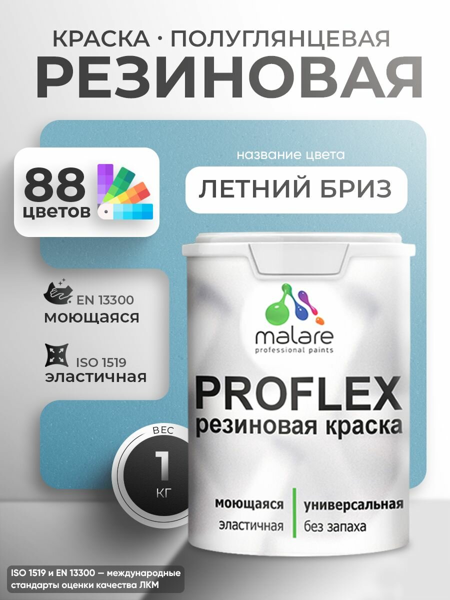 Краска резиновая Malare ProfleX жидкая резина для наружных и внутренних работ, быстросохнущая моющаяся, полуглянцевая, морская волна, 1 кг