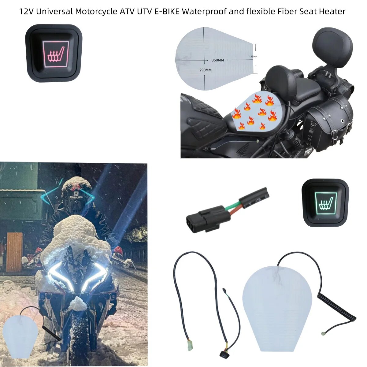 12 В универсальный мотоцикл ATV UTV E-BIKE водонепроницаемый и гибкий волоконный обогреватель сиденья для мотоцикла с подогревом подушка аксессуар