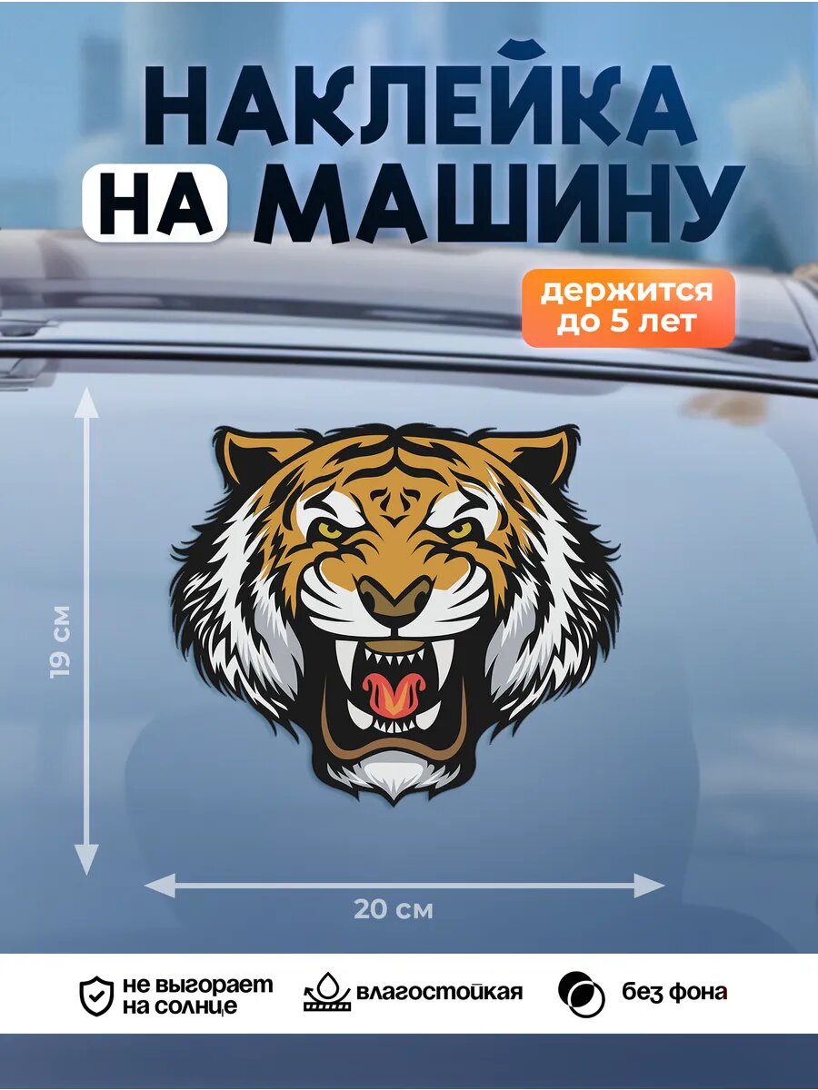 Наклейка на авто KEKS, тюнинг на машину "Тигр", на стекло, глянцевая, 19x20см