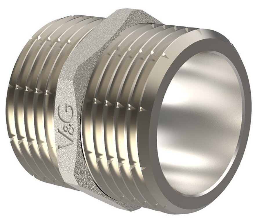 Ниппель V&G / В&Г переходной, наружный, из никелированной латуни, резьба 1.1/4дюйма / фитинги