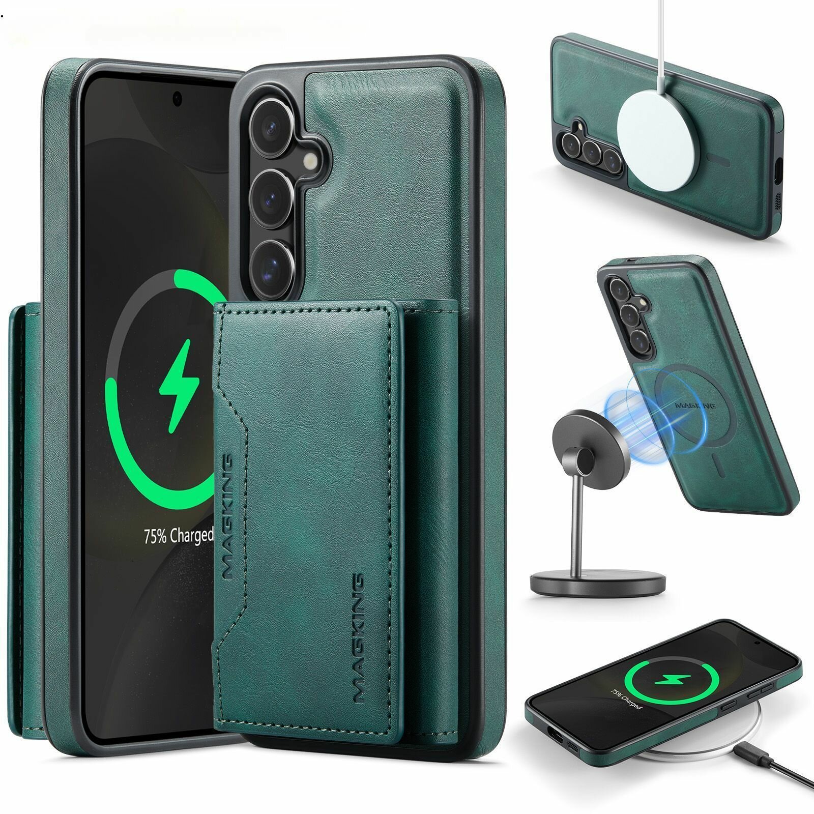 DG.Ming Кожаный деловой чехол для Samsung Galaxy S25+/S25 Plus (Самсунг Галакси C25+/C25 Плюс) Чехол-кошелек Magsafe с сильным магнитом/блокировкой RFID/карманом/кронштейном