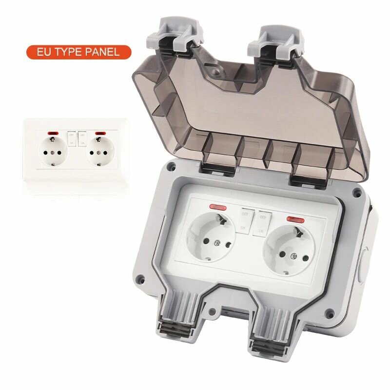 IP66 ЕС Германия стандарт водонепроницаемый наружный 16A настенный блок питания двойная розетка с выключателем для дома садовая вилка розетка заземленная 250V