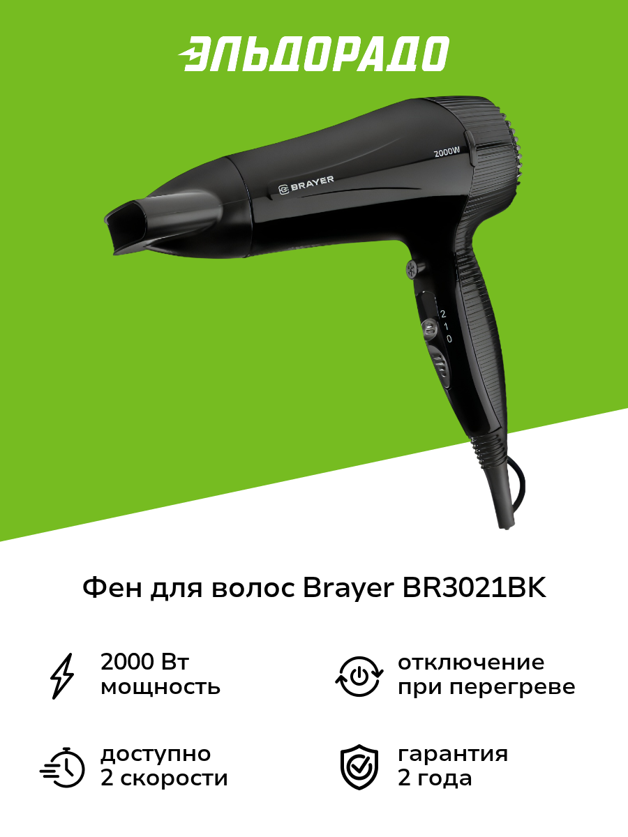 Фен настенный для волос Brayer BR3021BK