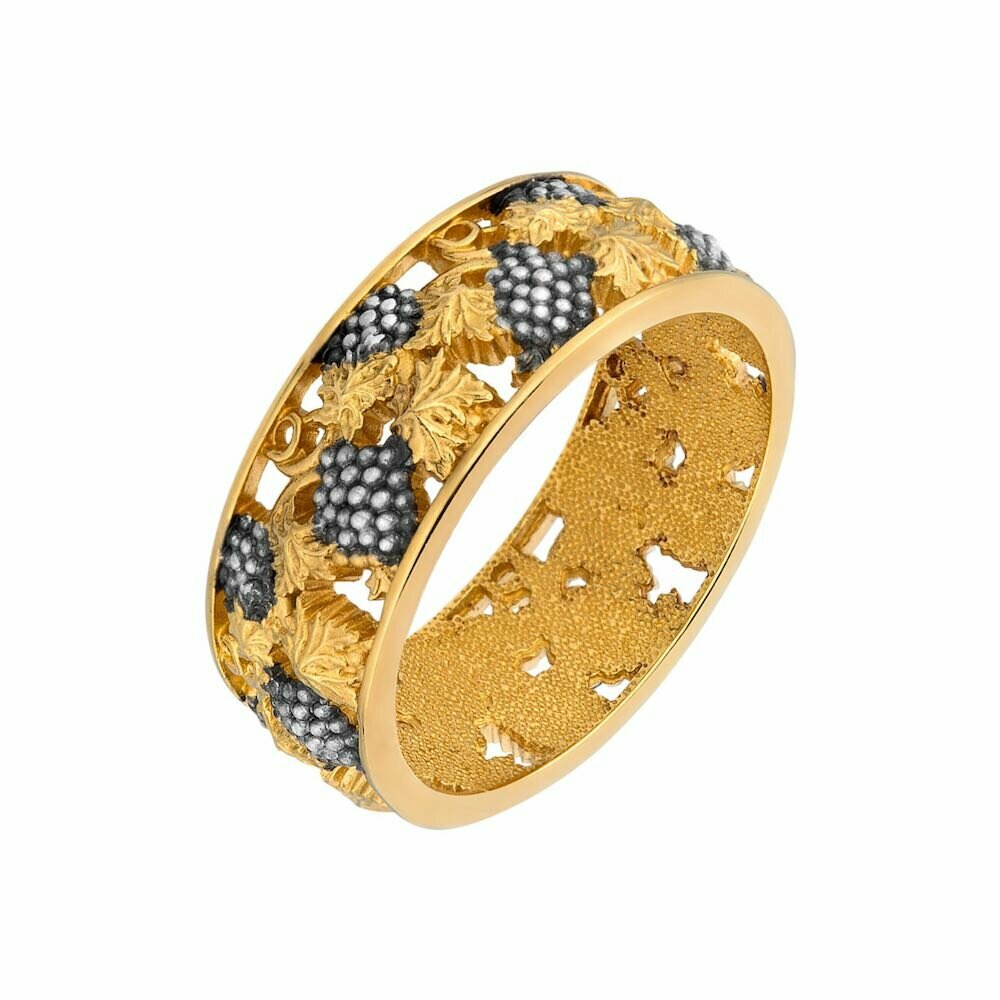 Кольцо широкое, серебро, 925 проба, золочение, чернение