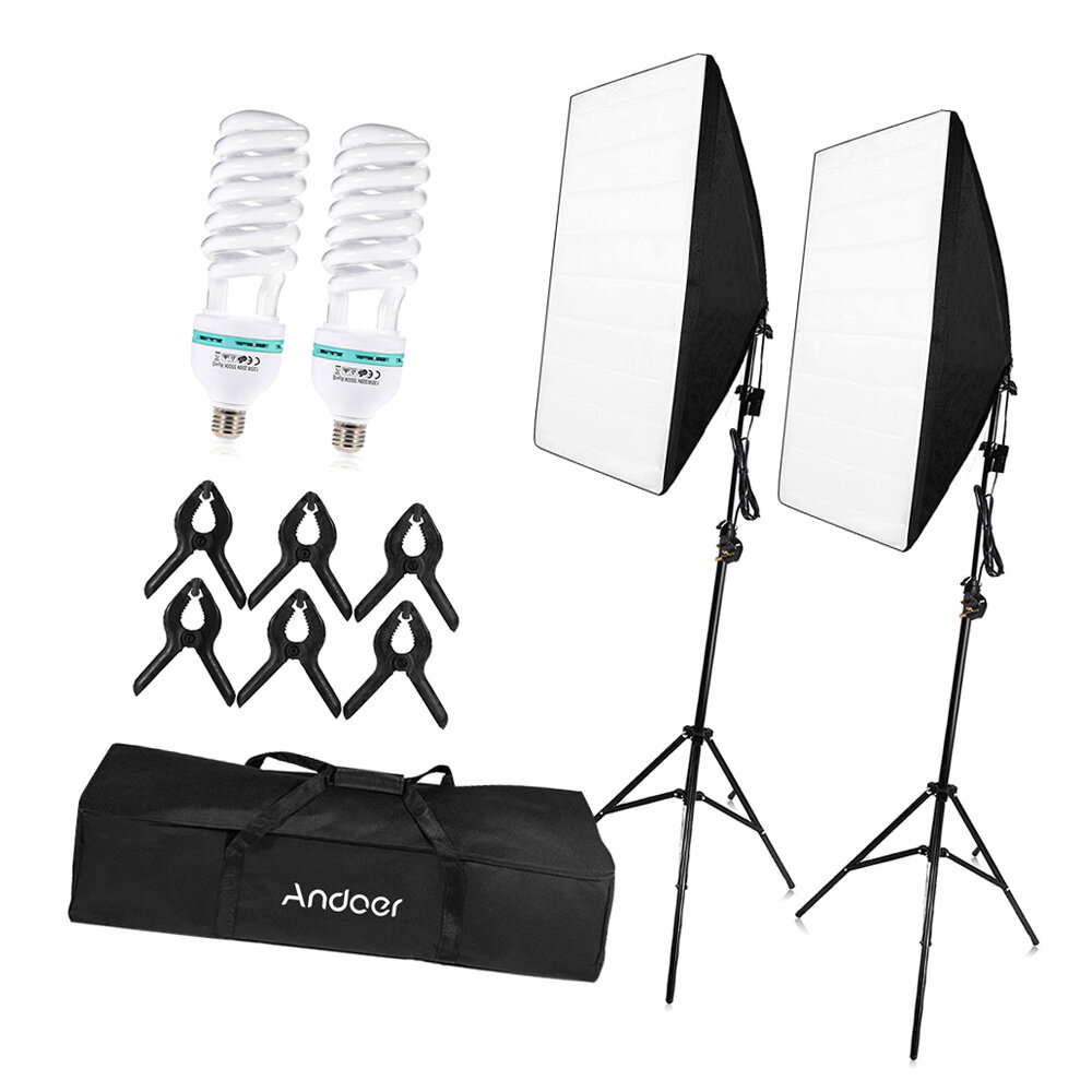 Фотография студия кубика зонтик софтбокс с мягким освещением набор для лампы фото видеооборудование 2 * 135W лампочка 2 * Стенд штатива 2 * Softbox 6 * Clip 1 * Сумка для портрета для портретного продукта Великобритания 220V