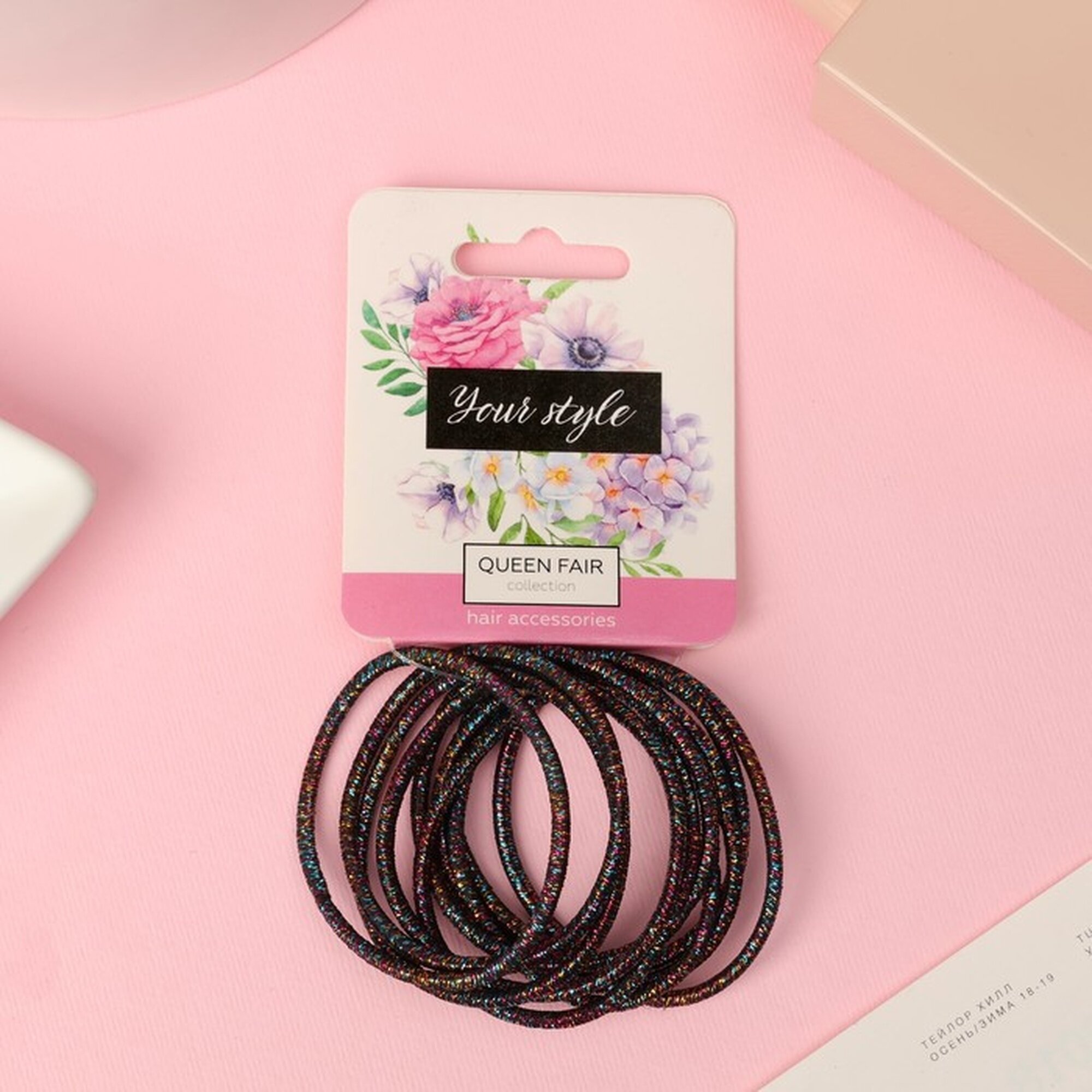 Резинка для волос "Спорт люкс" (набор 10 шт) блеск ночка, 3 см, чёрный