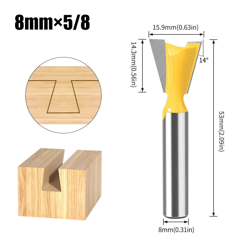 1 шт, 8 мм, 12 мм, хвостовик, набор фрез «ласточкин хвост», 14 градусов, деревообрабатывающий гравировальный фрезерный станок для дерева