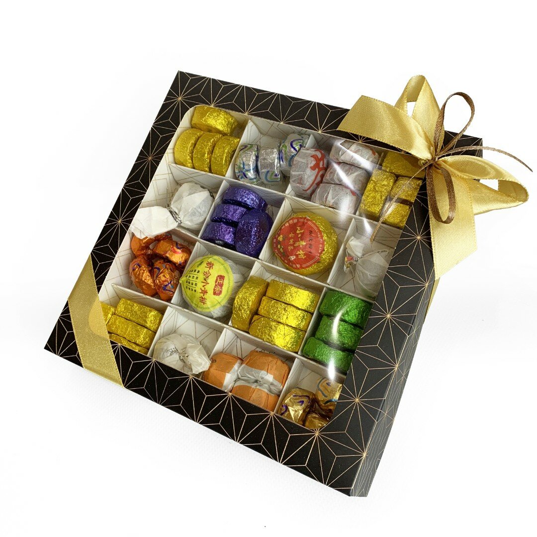 Чайный набор - Коробочка "Монпасье" тёмная, набор пуэров шен и шу, 300 гр.