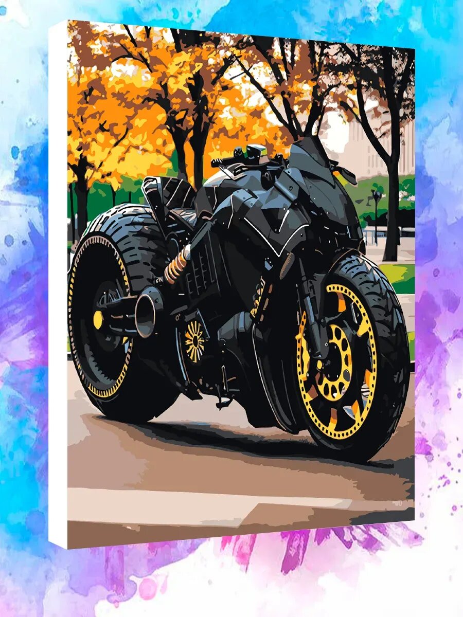 Картина по номерам Мотоцикл Осень_Природа_Арт