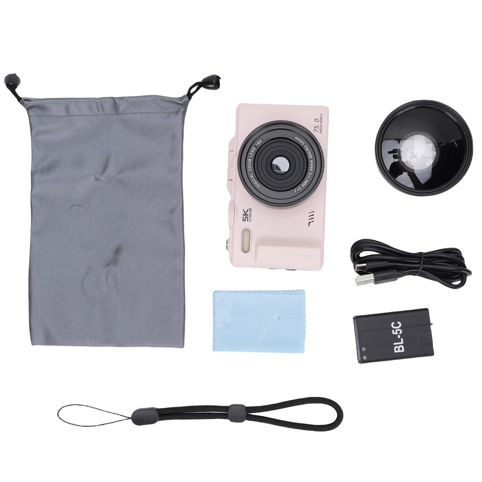 Цифровая камера 5K, 75-мегапиксельная камера для видеоблогов с Wi-Fi, 18-кратным цифровым зумом, 3-дюймовым экраном с возможностью поворота на 180 градусов, широкоугольным макрообъективом, светодиодной подсветкой и картой памяти 32 ГБ.
