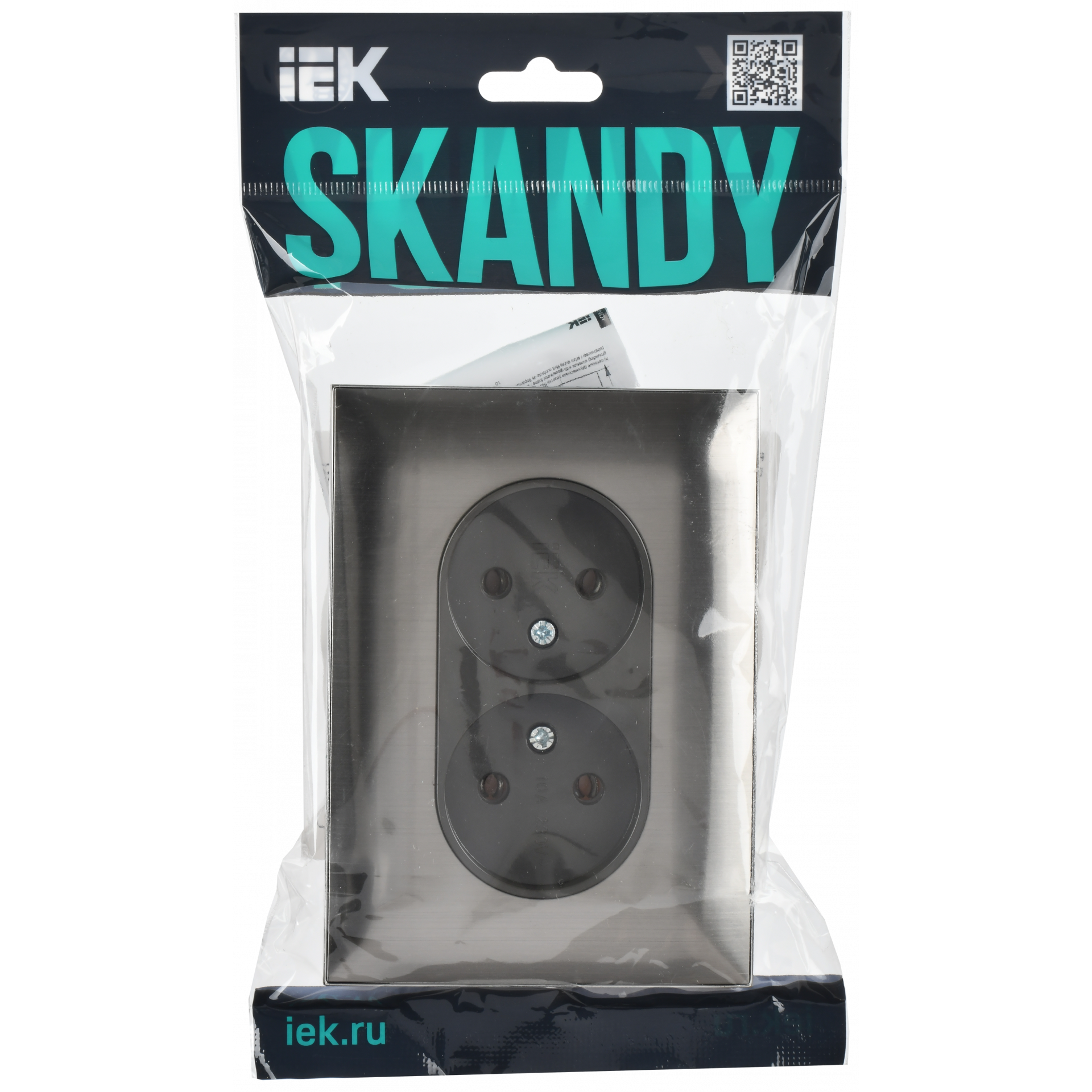 SKANDY Розетка 2-местная без заземления без защитных шторок 10А в сборе SK-R10N металл никель, IEK SK-R20-10-K50-F (1 шт.)