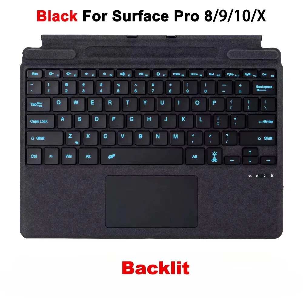 Bluetooth-клавиатура с подсветкой для Microsoft Surface Pro 11 10 9 8 X, русская, испанская, арабская, португальская, французская, ивритская клавиатура