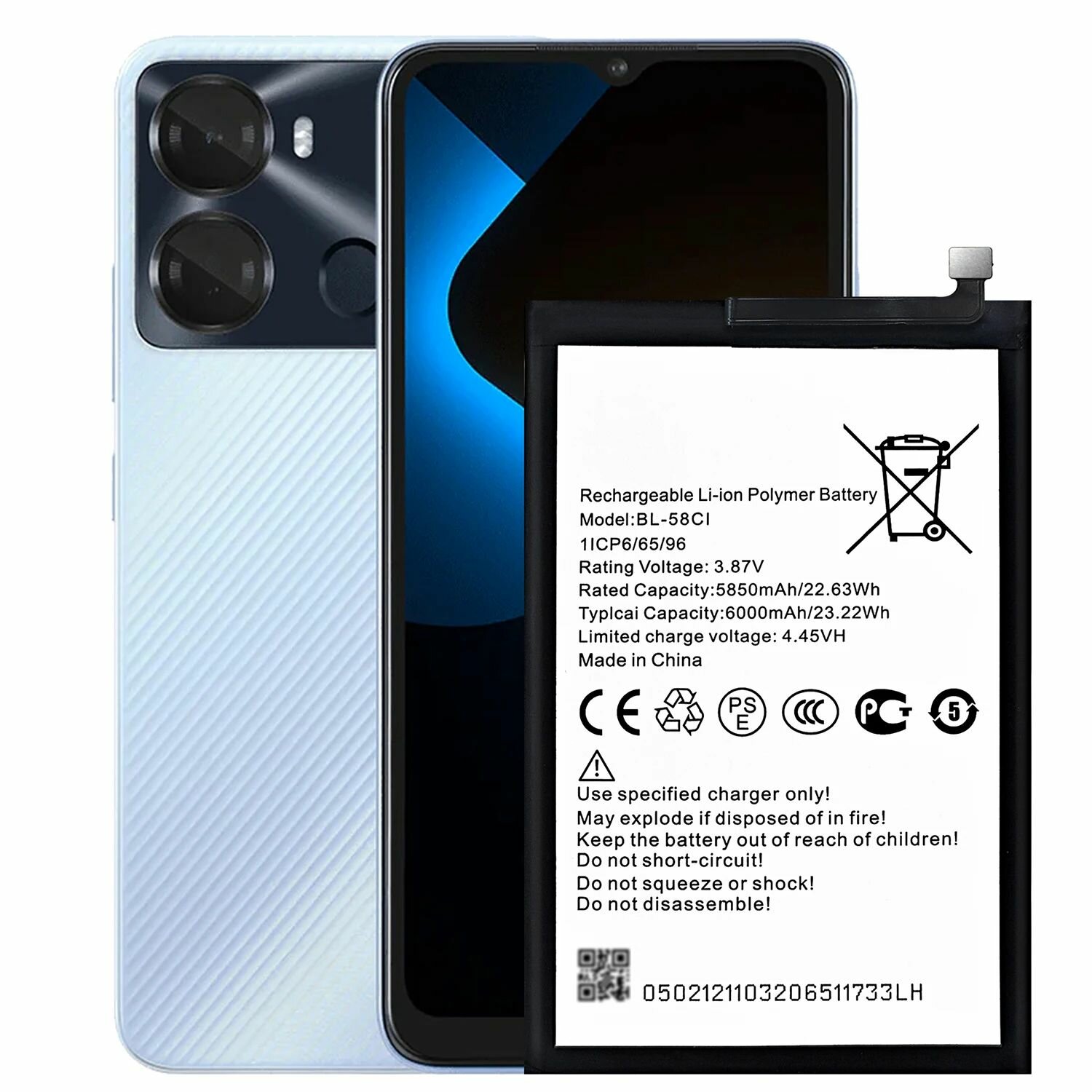 АКБ (аккумулятор, батарейка) BL-58CI для Itel P40 6000 mAh премиум