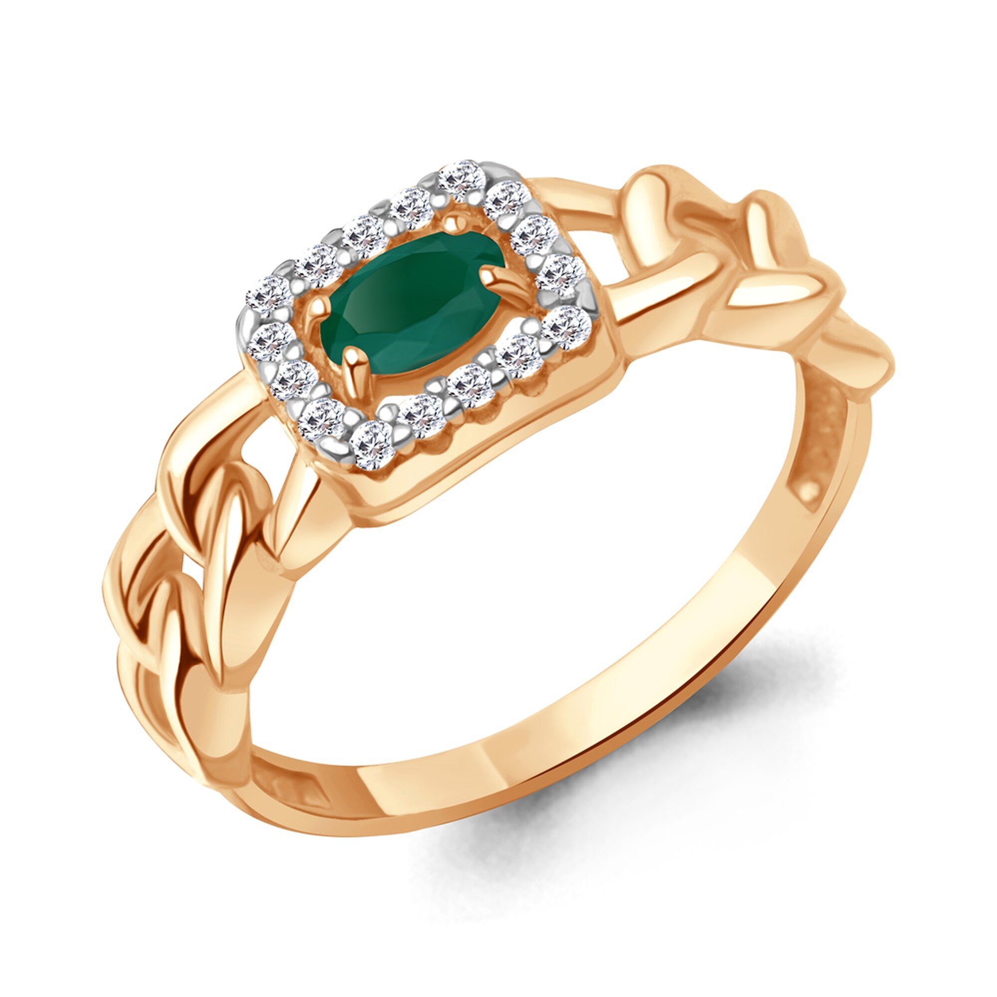 Кольцо, серебро, 925 проба, золочение, фианит, агат