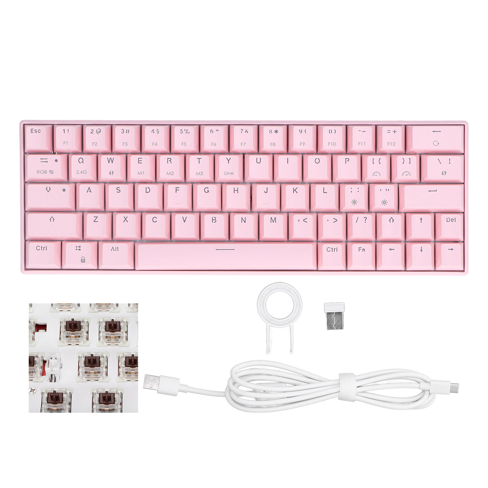 3 режима беспроводная механическая клавиатура n Клавиш Рулон 64 Клавиши RGB 2.4G Беспроводной тип Ci -Wired Pink Mechanical Keyboard Brown Switch