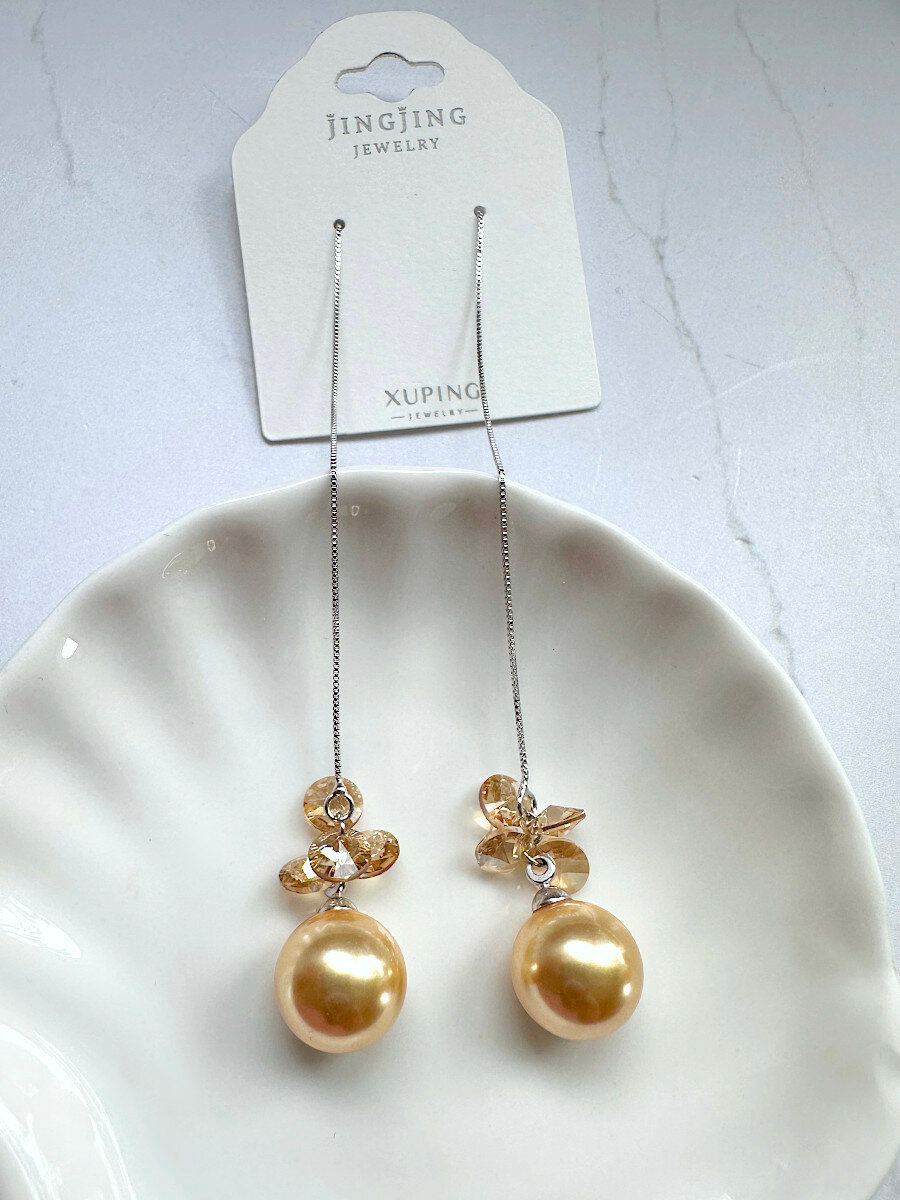 Серьги цепочки, с подвесками, кристаллы Swarovski