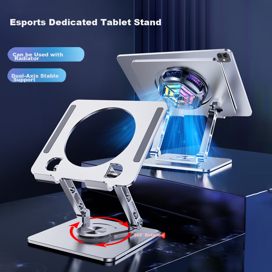 Medu Tablet Stand, IPad Desktop Phone Holder, 360° Multifunctional Rotating Folding Lazy Support Stand, for Gaming, Online Classes, Drawing, Metal Video Tablet Stand, Universal