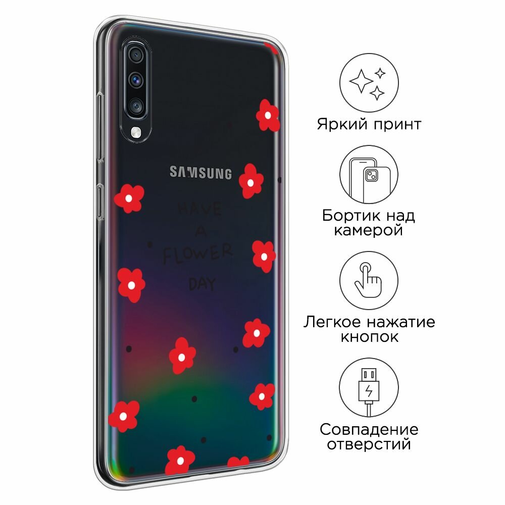 Чехол на Samsung Galaxy A70 / Самсунг Галакси А70 с принтом "Have a flower day 2", прозрачный — фото 1