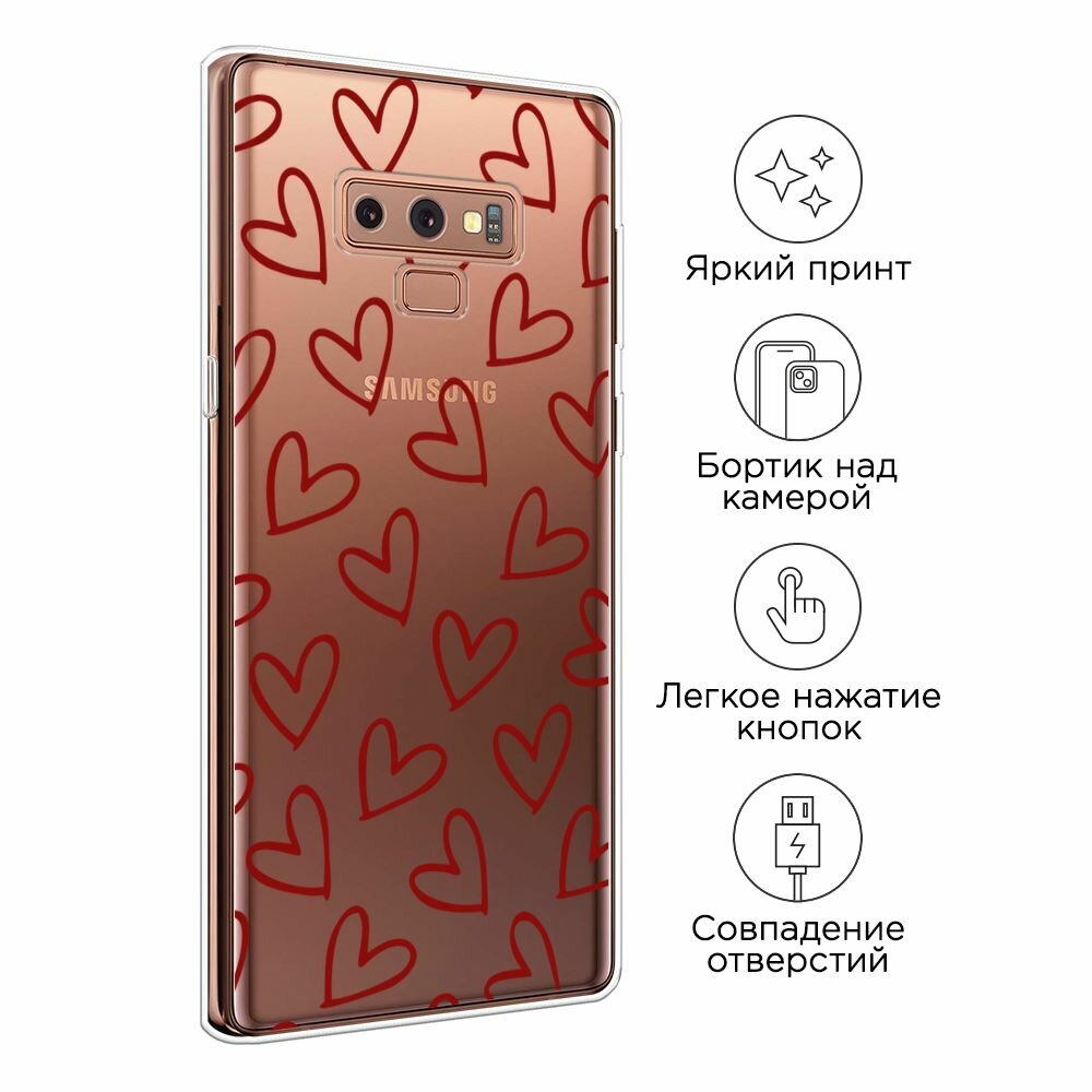 Чехол на Samsung Galaxy Note 9 / Самсунг Галакси Нот 9 с принтом "Little hearts doodles 2 - 14 февраля", прозрачный — фото 1