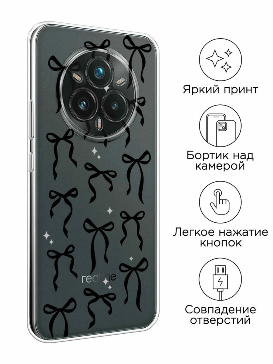 Чехол на Realme 14 Pro / Реалми 14 Про с принтом "Black bows", прозрачный — фото 1