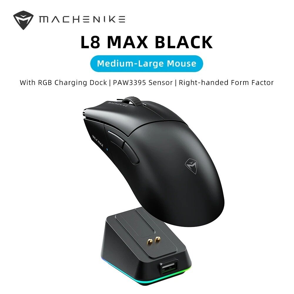 Machenike L8 Max Беспроводная игровая мышь с зарядной док-станцией RGB PAW3395 Сенсор 26000 точек на дюйм 650 пикселей