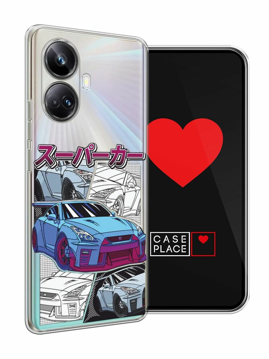 Чехол на Realme 10 Pro+ / Реалми 10 Про+ с принтом "JDM коллаж", прозрачный — фото 1