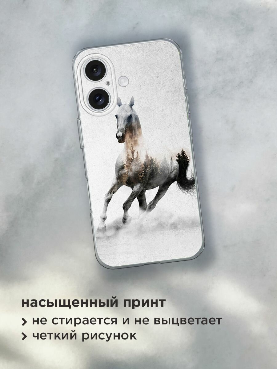 Силиконовый чехол на Apple iPhone 16 / Айфон 16 с принтом "Лошадь лес" — фото 1
