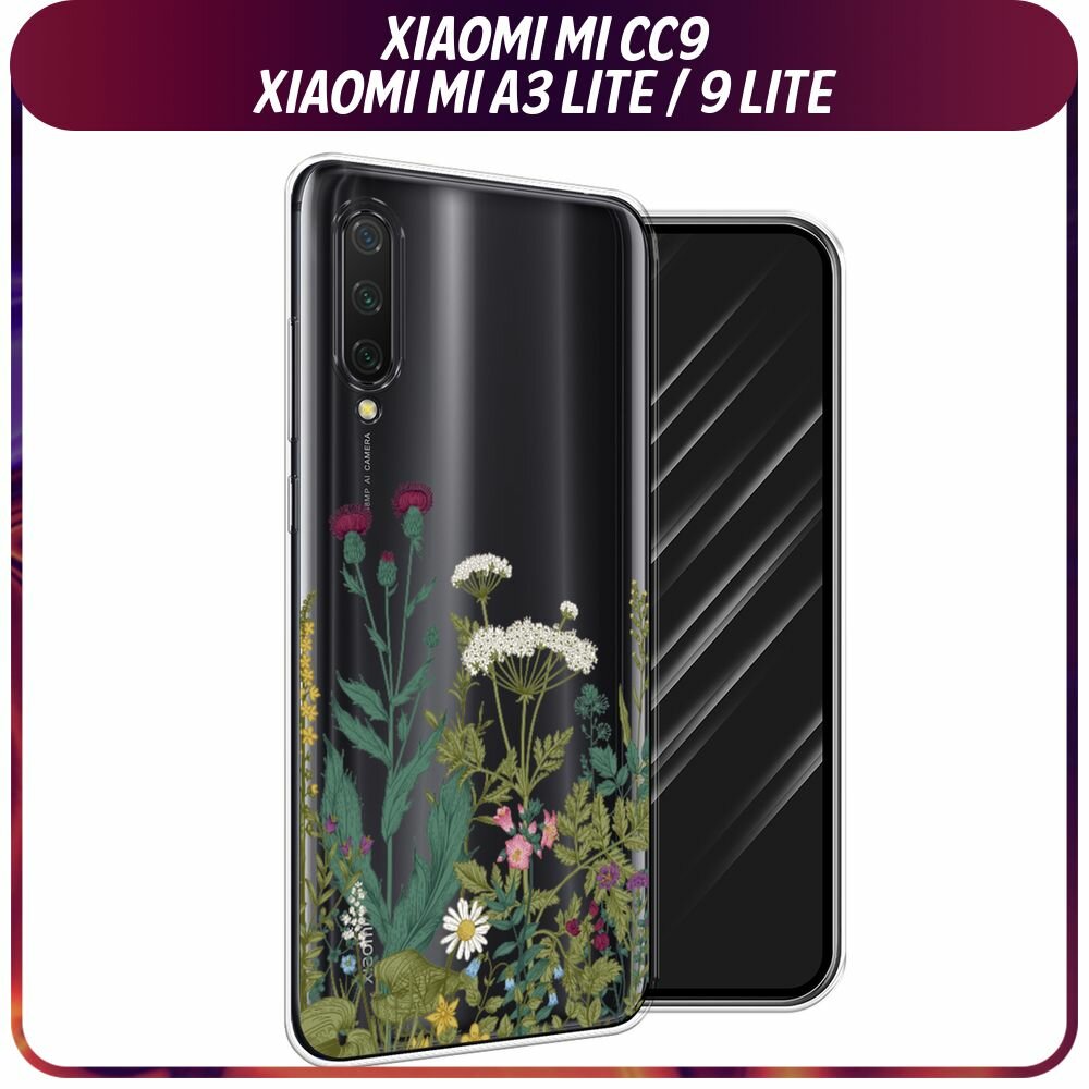 Чехол на Xiaomi Mi CC9/A3 Lite/9 Lite / Сяоми Mi CC9/A3 Lite/9 Lite с принтом "Дикие полевые цветы", прозрачный