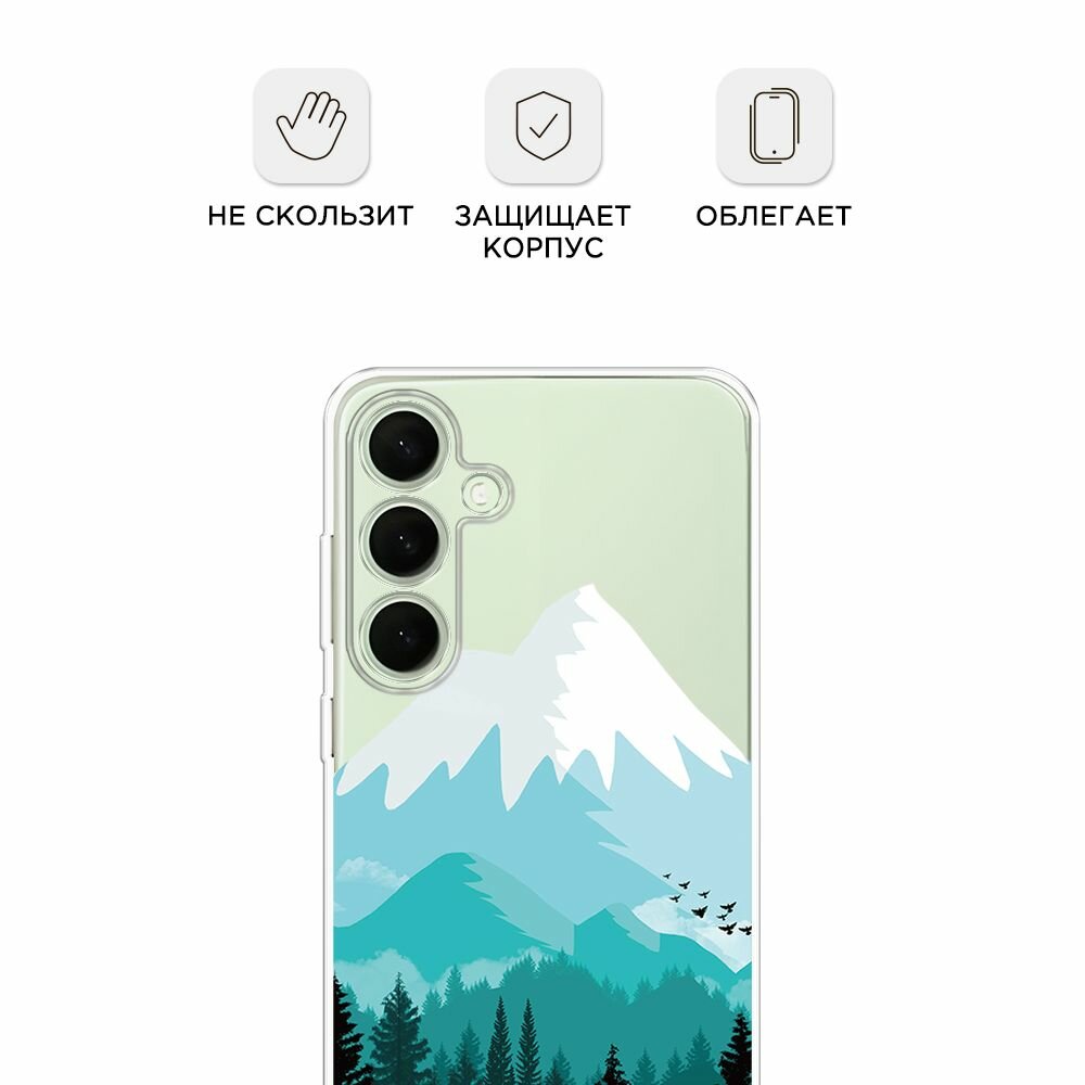 Чехол на Samsung Galaxy S25 Plus / Самсунг S25 Плюс с принтом "Синяя снежная гора", прозрачный — фото 1
