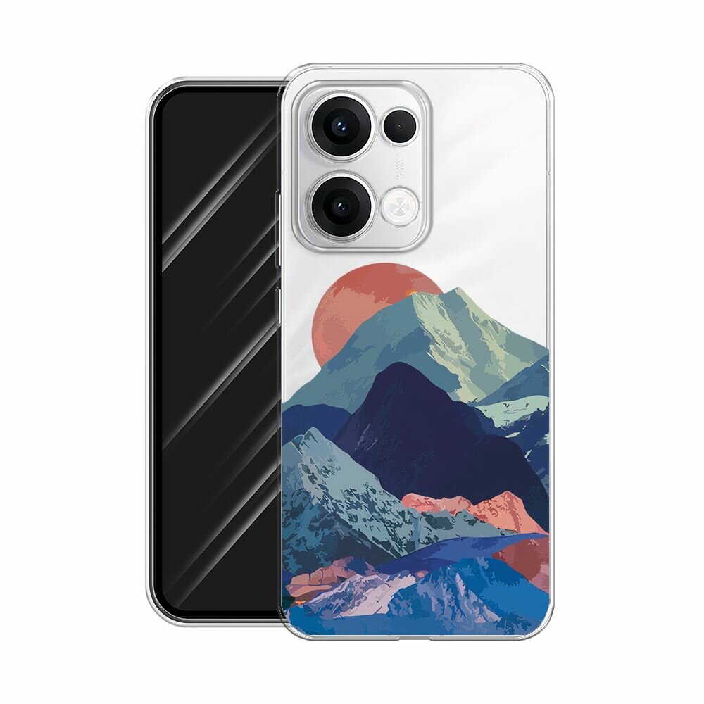 Чехол на Oppo Reno 13 / Оппо Рено 13 с принтом "Закат в снежных горах", прозрачный — фото 1