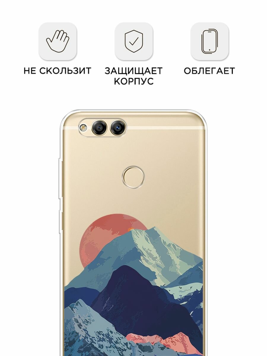 Чехол на Honor 7X / Хонор 7Х с принтом "Закат в снежных горах", прозрачный — фото 1