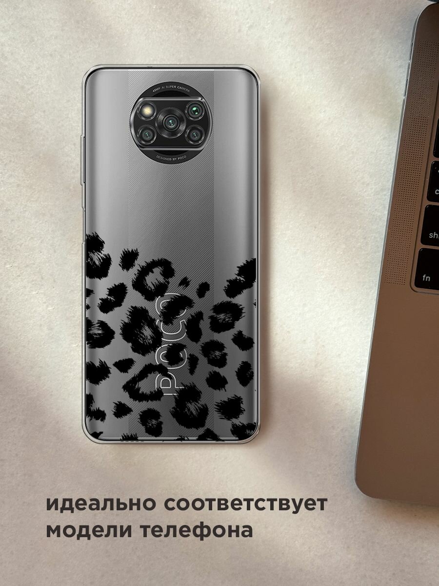 Чехол на Xiaomi Poco X3/X3 Pro / Поко X3/X3 Pro с принтом "Окрас леопарда фон черный", прозрачный — фото 1