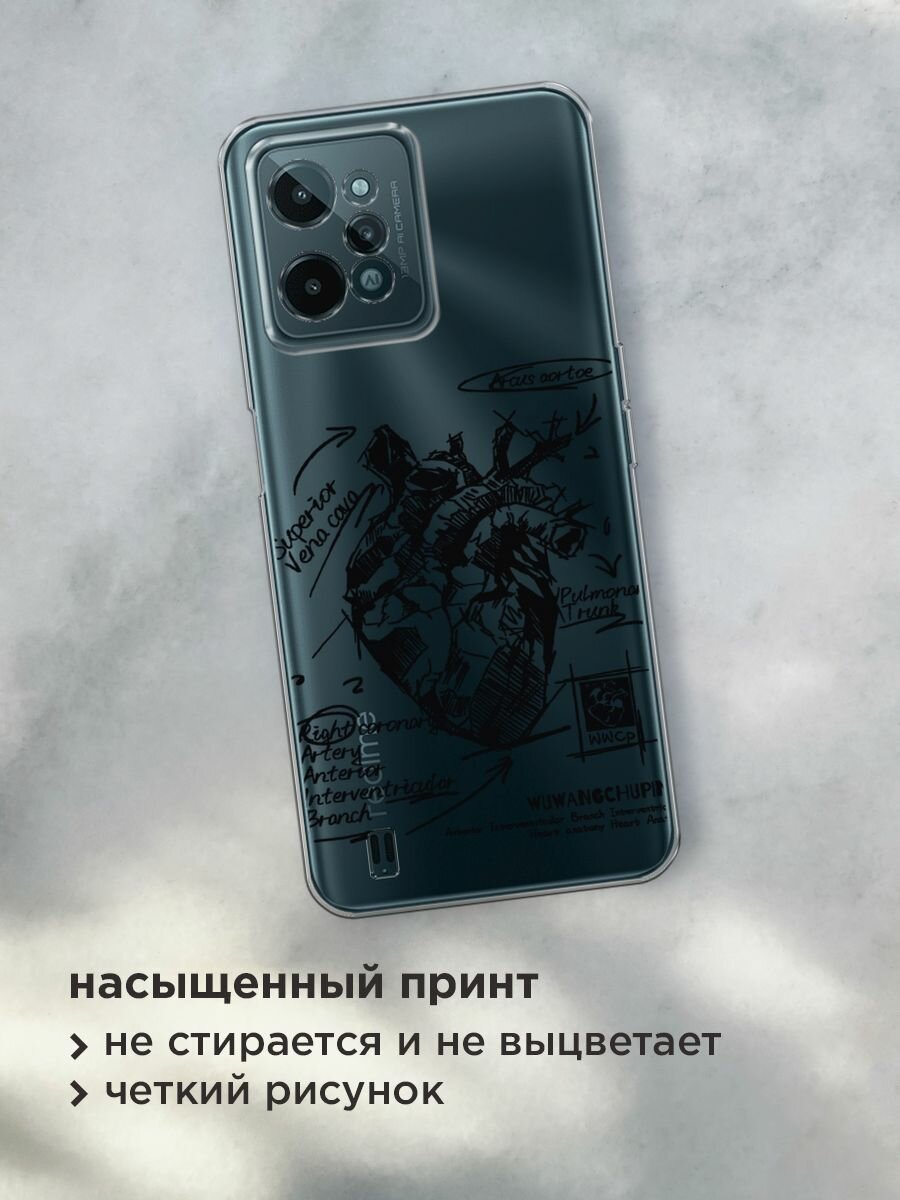 Чехол на Realme C31 / Реалми C31 с принтом "Анатомическое сердце 2", прозрачный — фото 1
