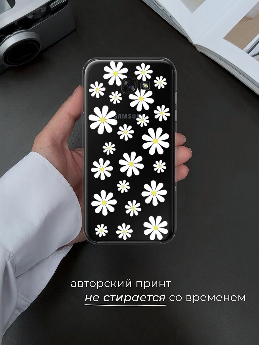 Чехол на Samsung Galaxy A7 2017 / Самсунг Галакси А7 2017 с принтом "Большие ромашки", прозрачный — фото 1