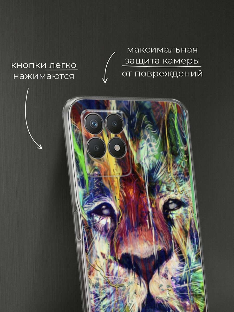 Силиконовый чехол на Realme 8i / Реалми 8i с принтом "Лев арт 6" — фото 1