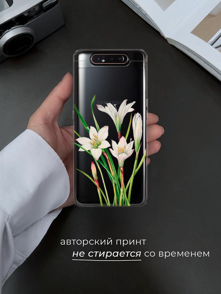 Чехол на Samsung Galaxy A80 / Самсунг Гэлакси A80 с принтом "White lily", прозрачный — фото 1