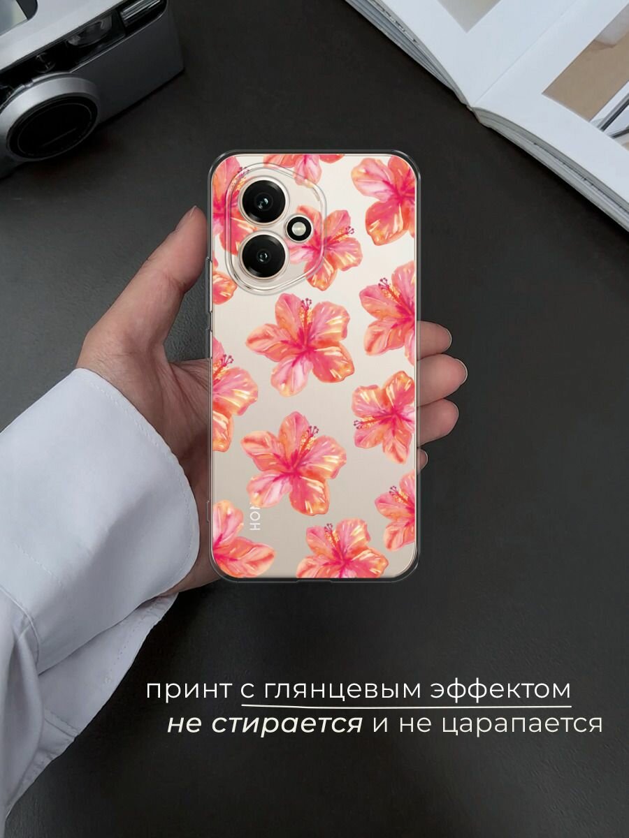 Чехол на Honor 400 / Хонор 400 с принтом "Pink flowers" — фото 1