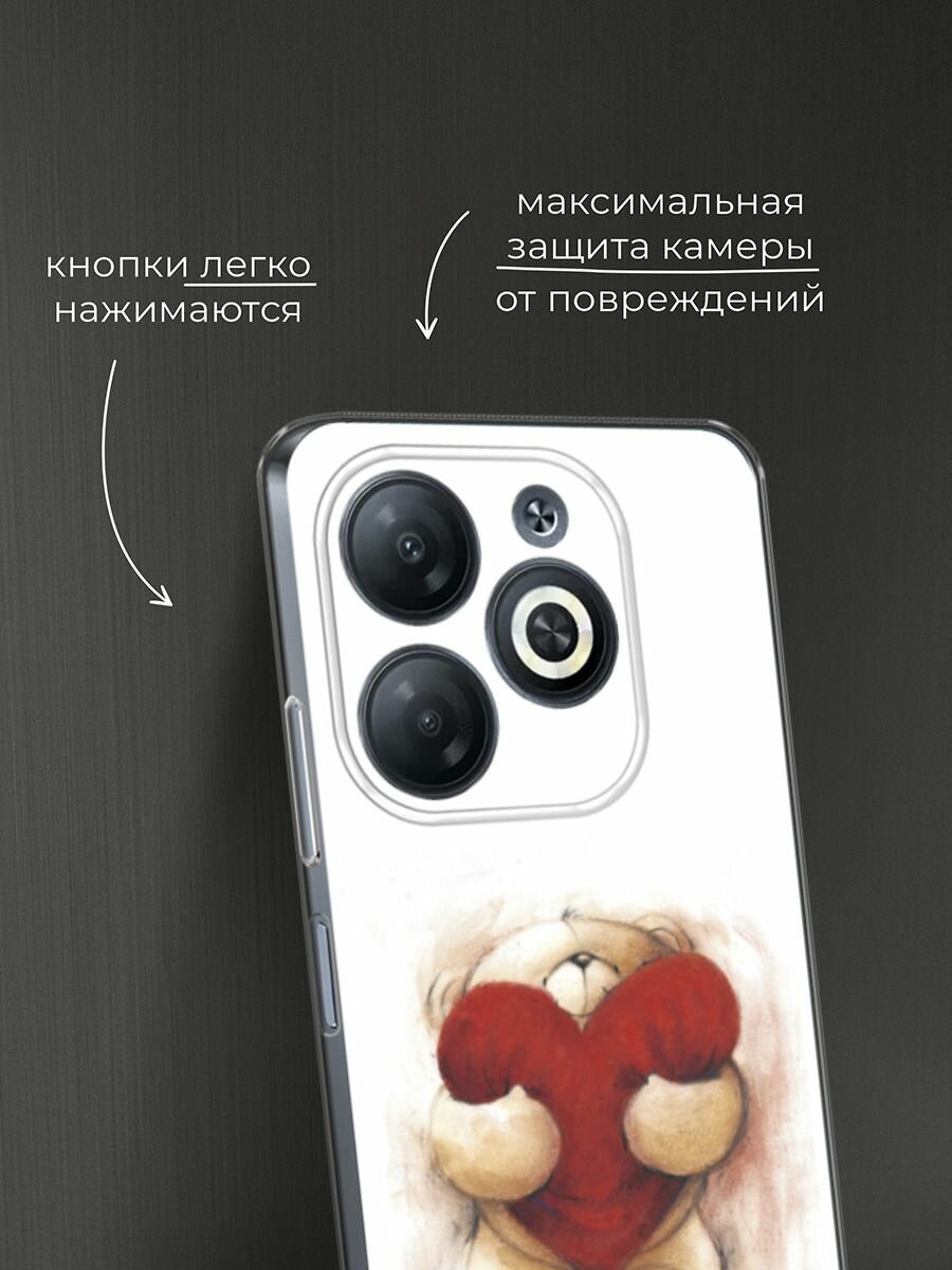 Чехол на Infinix Smart 8/8 HD/HOT 40i / Инфиникс Смарт 8/8 HD/HOT 40i с принтом "Мишка с сердцем 1" — фото 1
